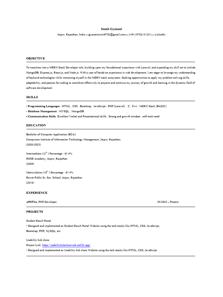 Mern Resume | PDF | Career & Growth | Art