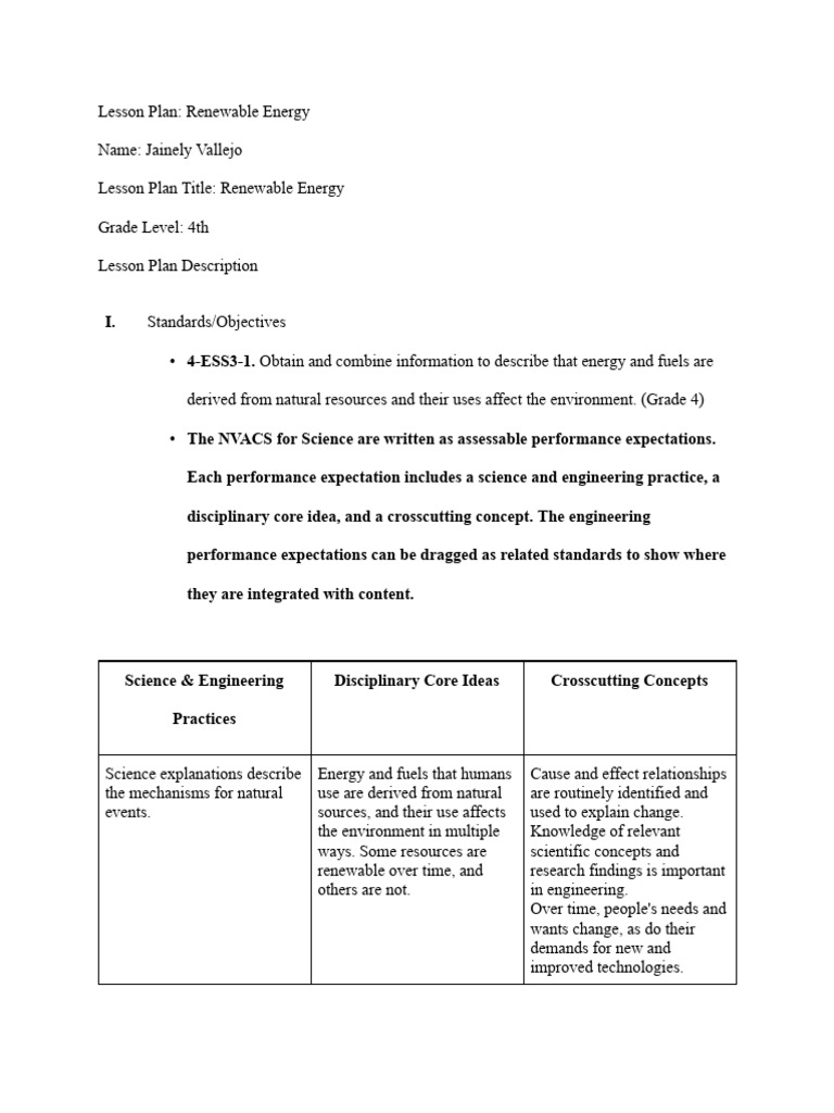 Lesson Plan - Renewable Energy | PDF | Power Station | Fuels