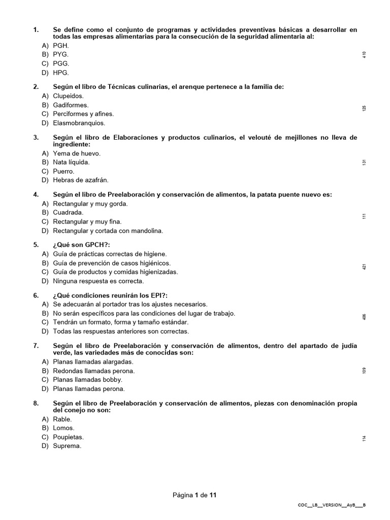 TEST 4 Cocina | PDF | Alimentos | Análisis de Riesgo y Puntos Críticos ...