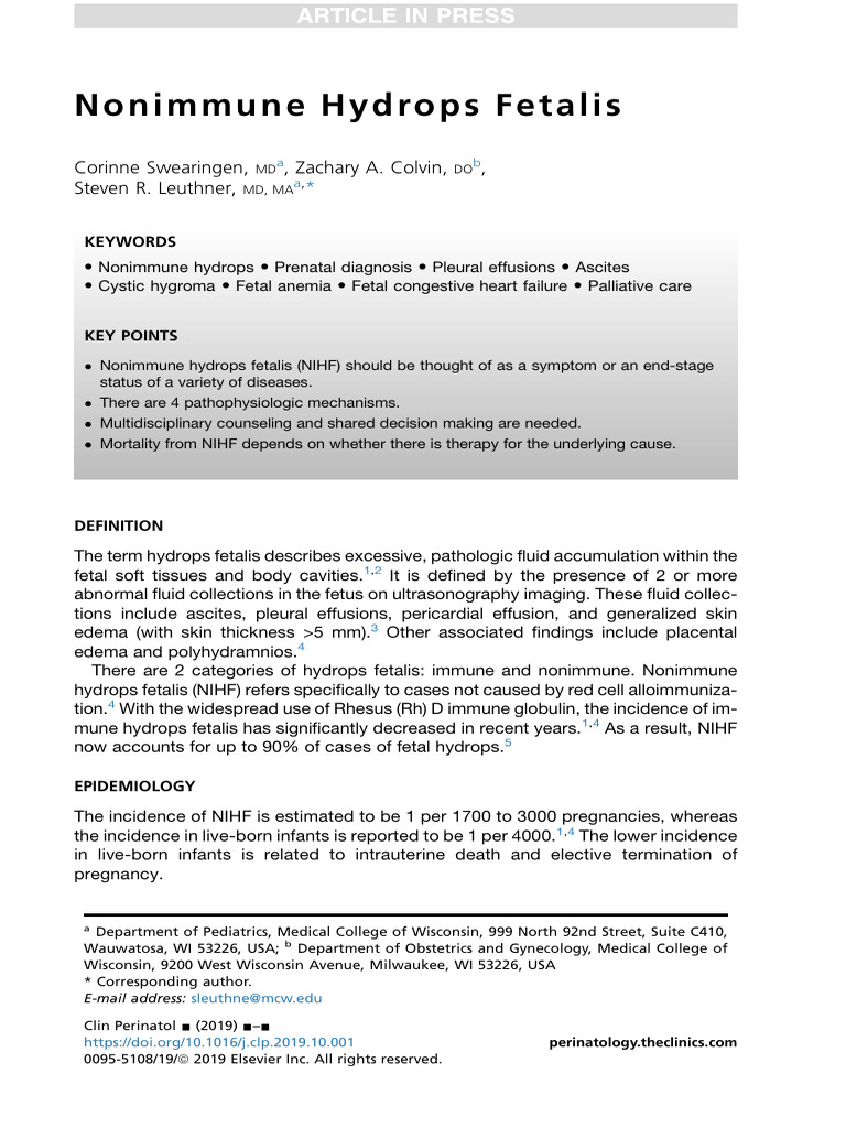 Understanding Nonimmune Hydrops Fetalis | PDF | Heart | Edema