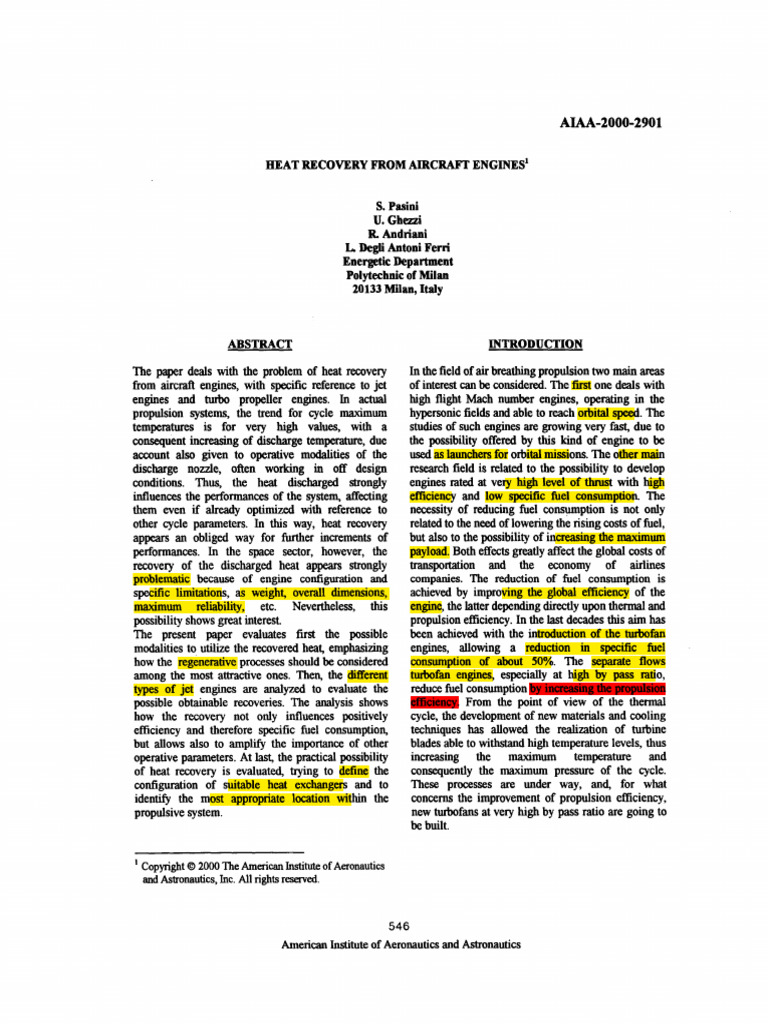 AIAA-2000-2901: Aircraft Engines' | PDF | Jet Engine | Gas Turbine