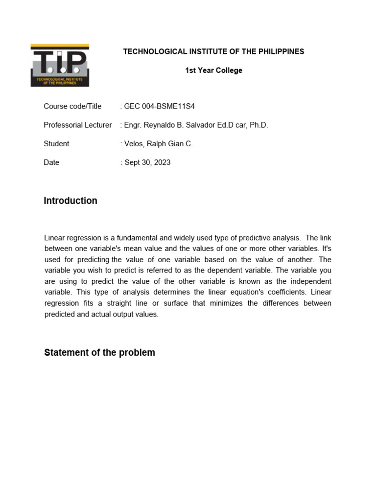 Linear Regression Download Free Pdf Regression Analysis Linear Regression