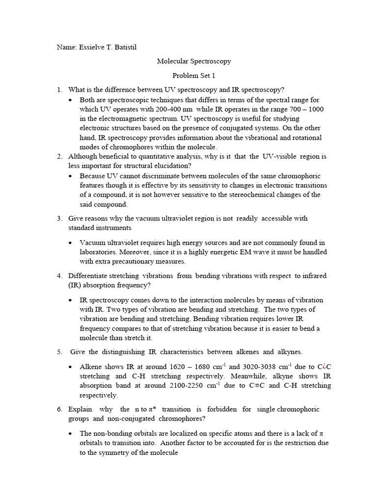EBatistil - Problem Set 1 | PDF | Infrared Spectroscopy | Spectroscopy