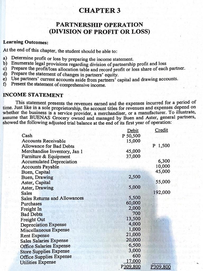 Partnership Operations and Division of Profit and Loss | PDF