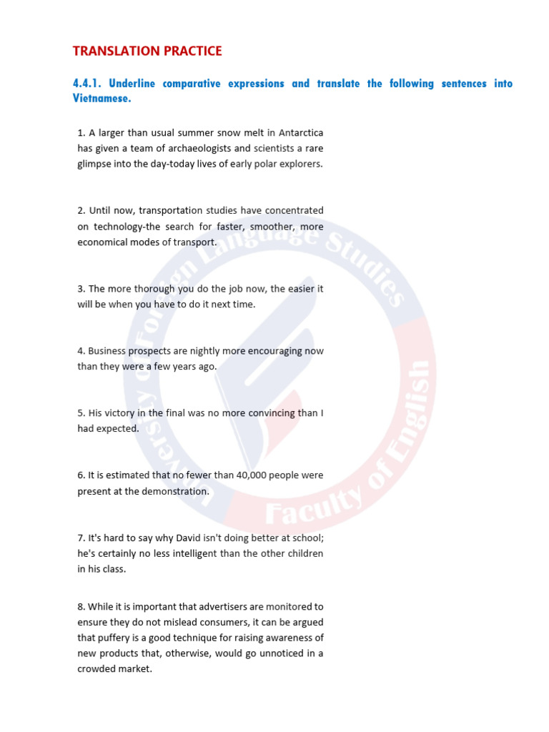 UNIT 4-TRANSLATION PRACTICE mark (1) | PDF