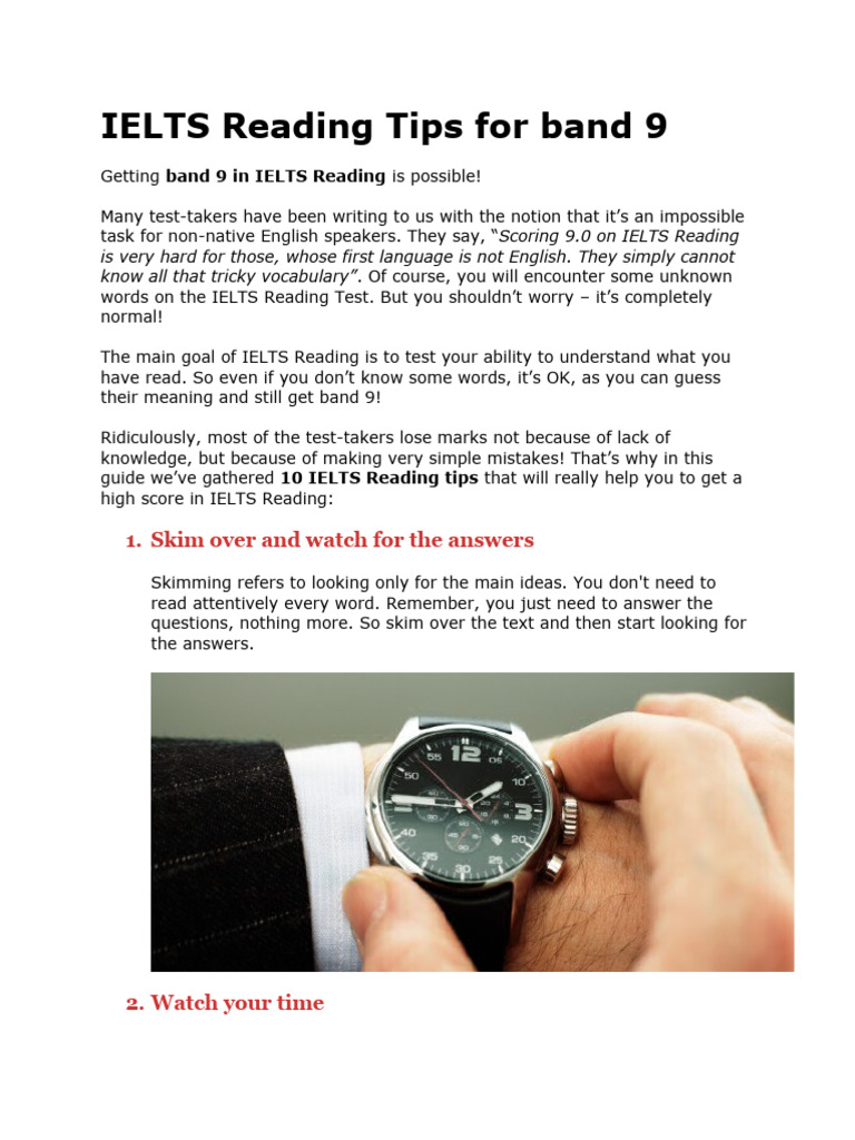 IELTS Reading Tips For Band 9 | PDF | International English Language ...
