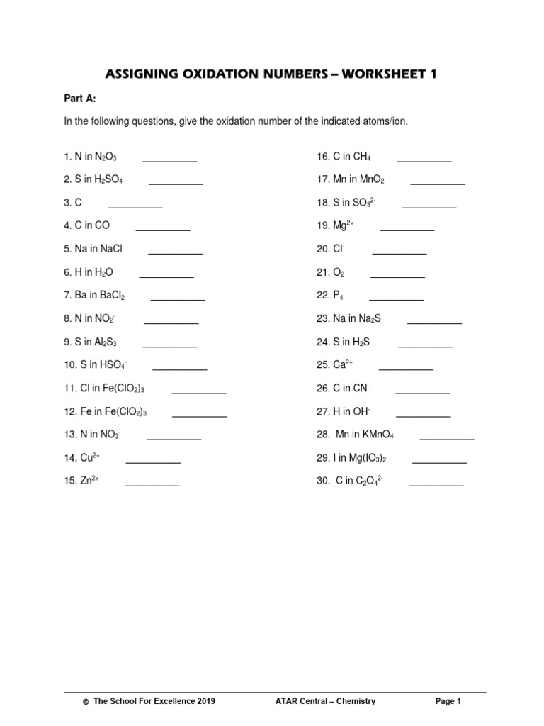 Oxidation Numbers and Redox Reactions Worksheet | PDF | Redox | Materials
