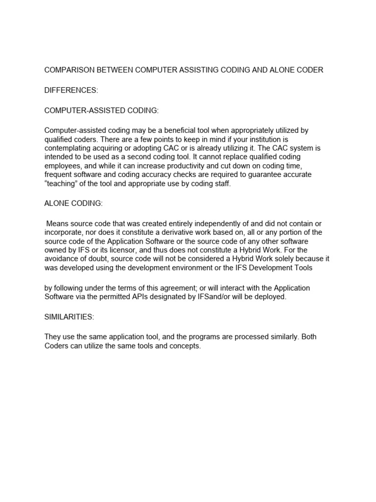 Comparison Between Computer Assisted Coding and Alone Coder | PDF Comparison Between Computer Assisted Coding and Alone Coder | PDF