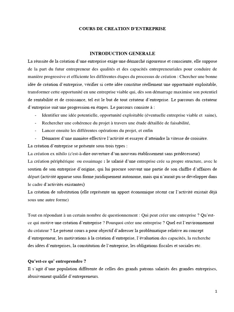 Cours de Creation D'entreprise | PDF