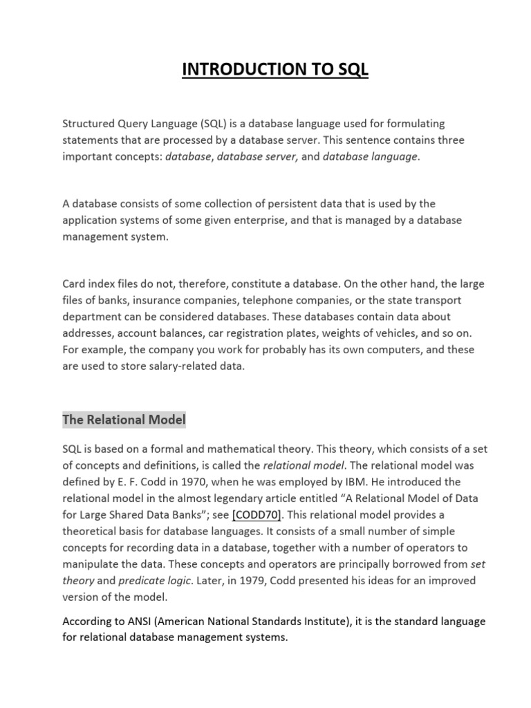 SQL NOTES 20200423112659 | PDF | Relational Database | Sql