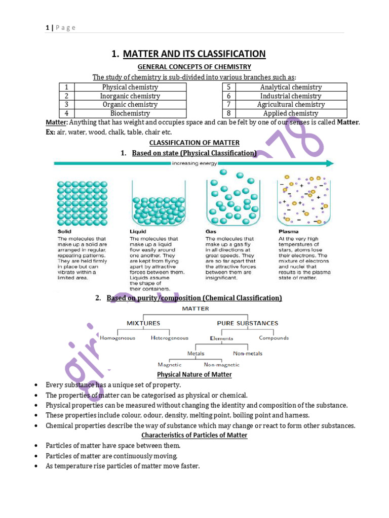 1. Matter and its classification | PDF | Mixture | Gases