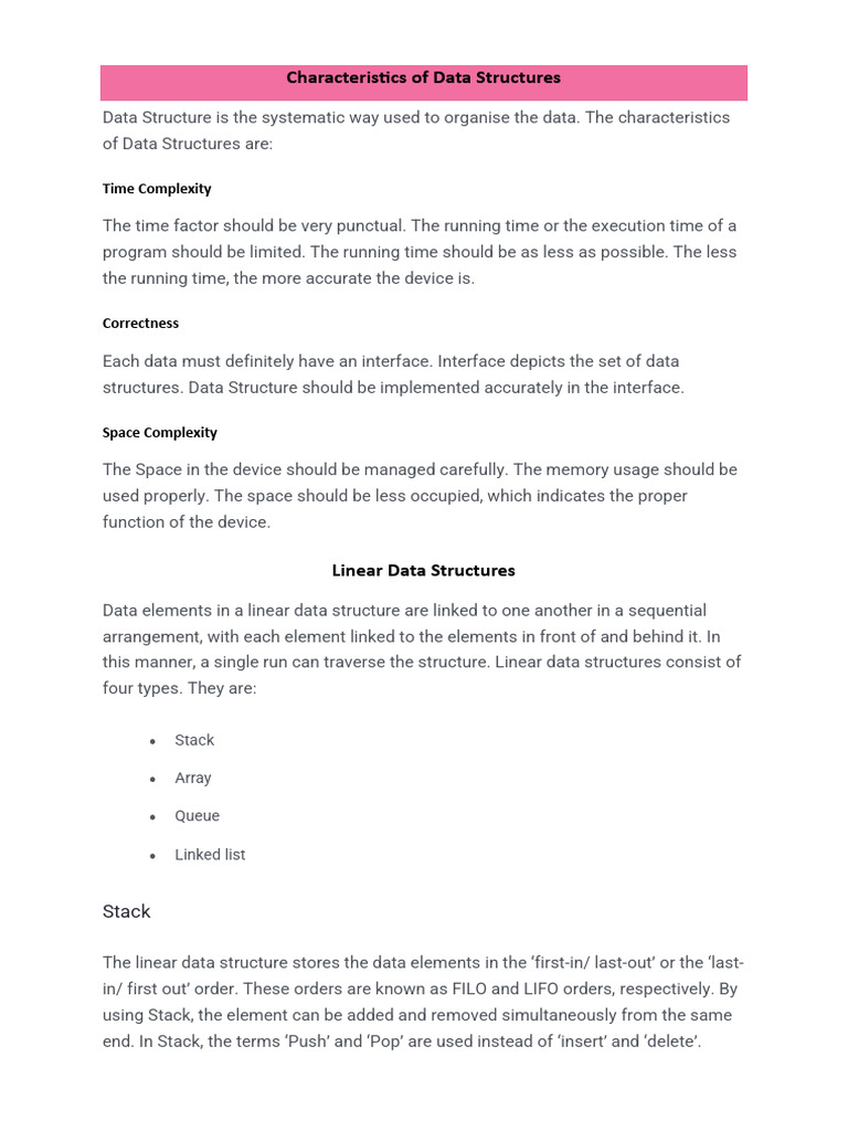 Characteristics of Data Structures Explained | PDF