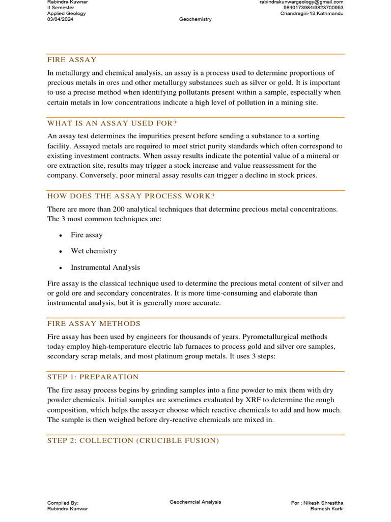 Fire Assay Task Completed | PDF | Metallurgical Assay | Metals
