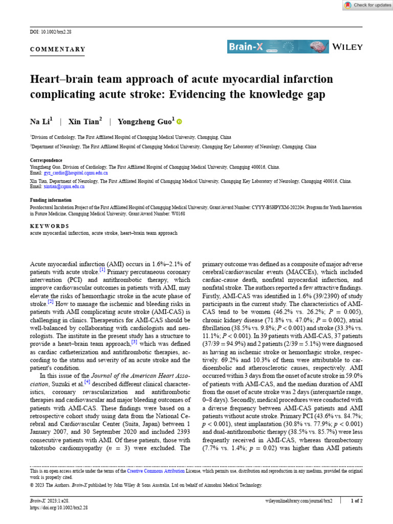 Brain-X - 2023 - Li - Heart Brain Team Approach of Acute Myocardial ...