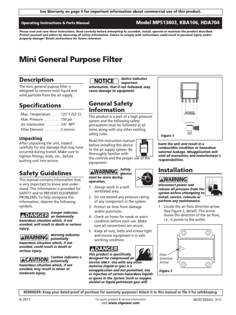 Mini General Purpose Filter: Description | PDF | Acid | Chemical Substances