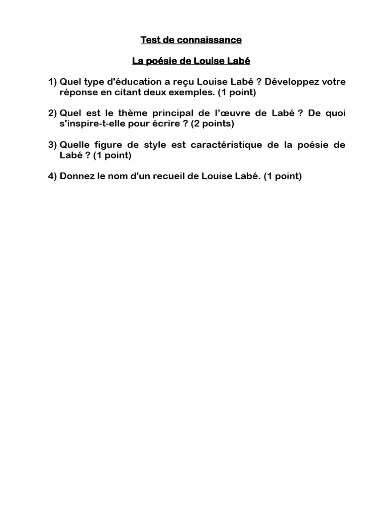Test sur Louise Labé et sa poésie | PDF | Arts du langage et discipline
