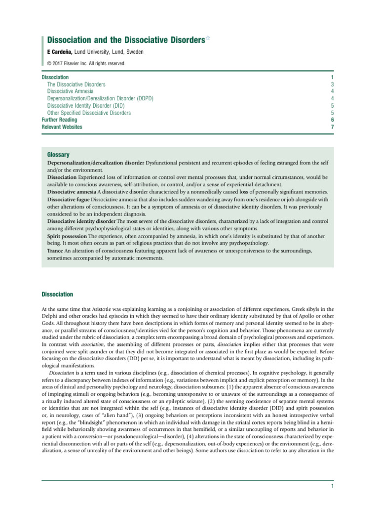Dissociation and The Dissociative Disorders | PDF | Dissociation (Psychology) | Mental Disorder