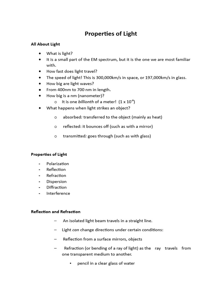 Properties of Light | PDF | Light | Color