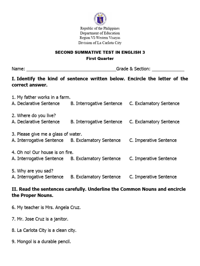 Second Summative Test in English 3, Quarter I | Download Free PDF ...