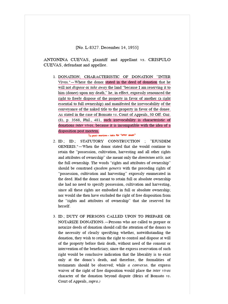 Inter Vivos Donation Legal Analysis | PDF | Appeal | Ownership
