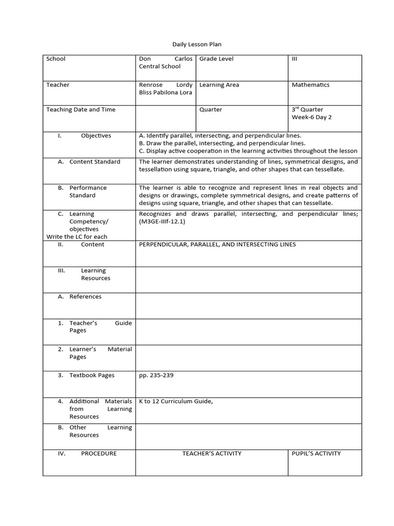 Daily Lesson Plan | PDF | Teachers | Learning
