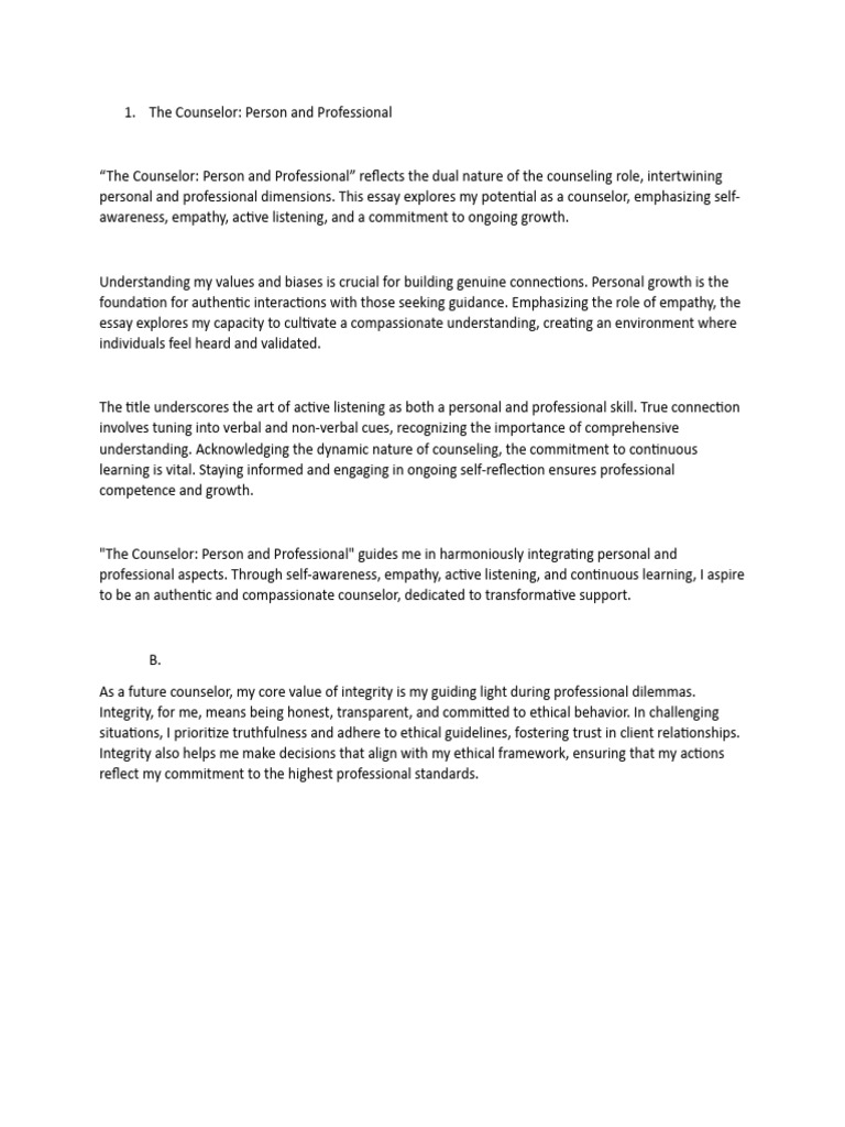 Reflections On My Capacity As A Counselor | PDF | Psychotherapy | Counseling Psychology