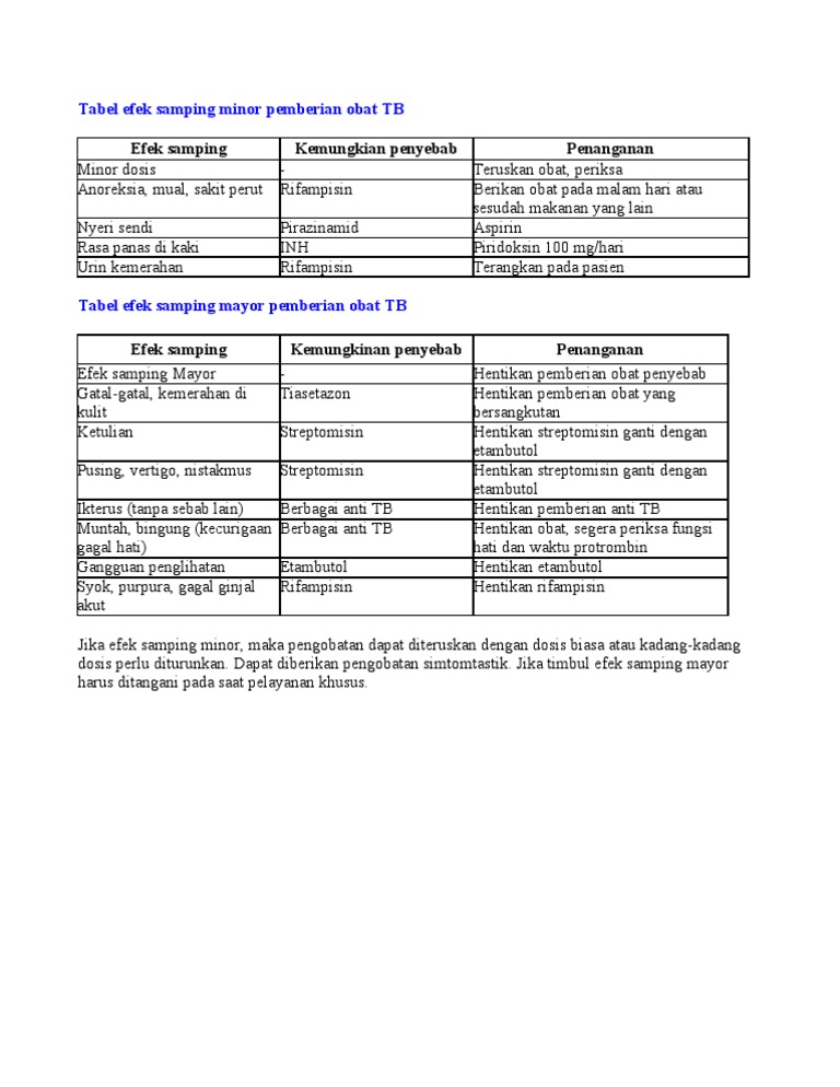 Tabel Efek Samping Minor Pemberian Obat TB | PDF | Kesehatan Holistik