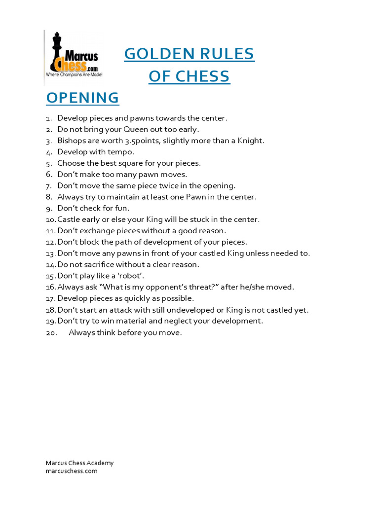 Golden Rules of Chess | PDF | Chess | Board Games