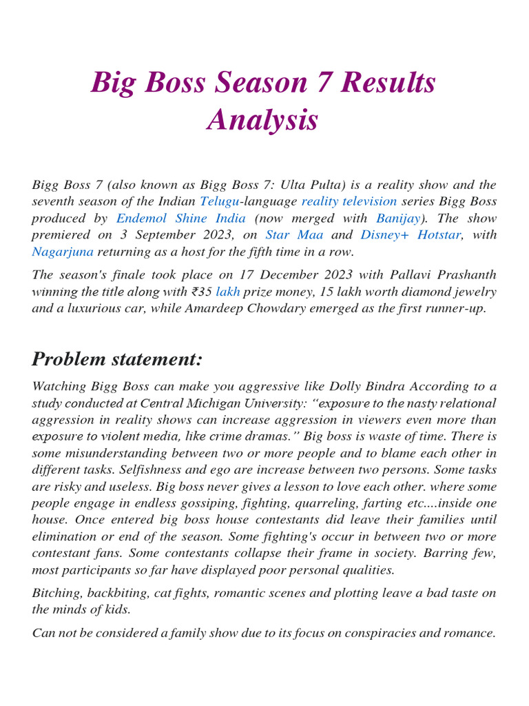 Bigg Boss 7: Winners & Controversies | PDF