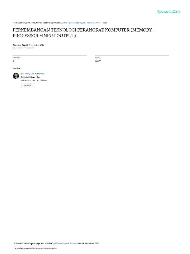 Perkembangan Teknologi Perangkat Komputer (Memory - Processor - Input Output) | PDF