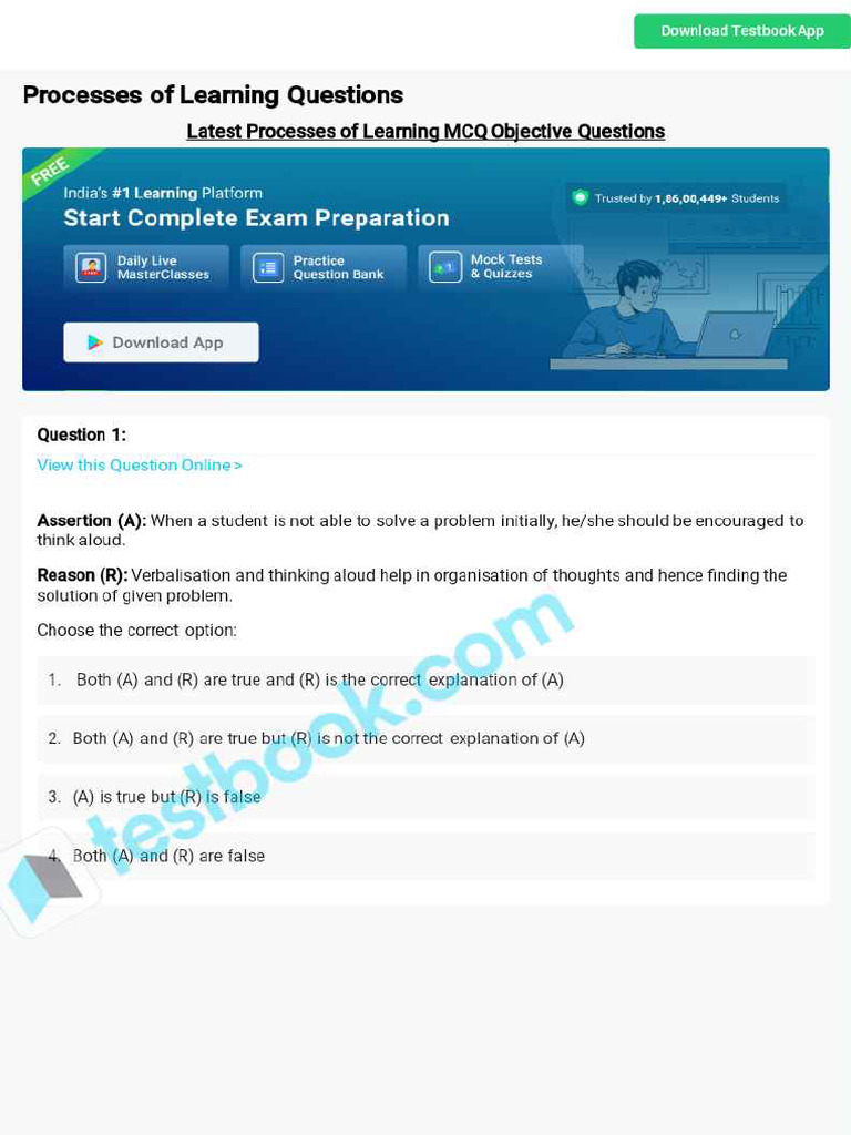 MCQ On Processes of Learning 5eea6a1539140f30f369f4fe | PDF