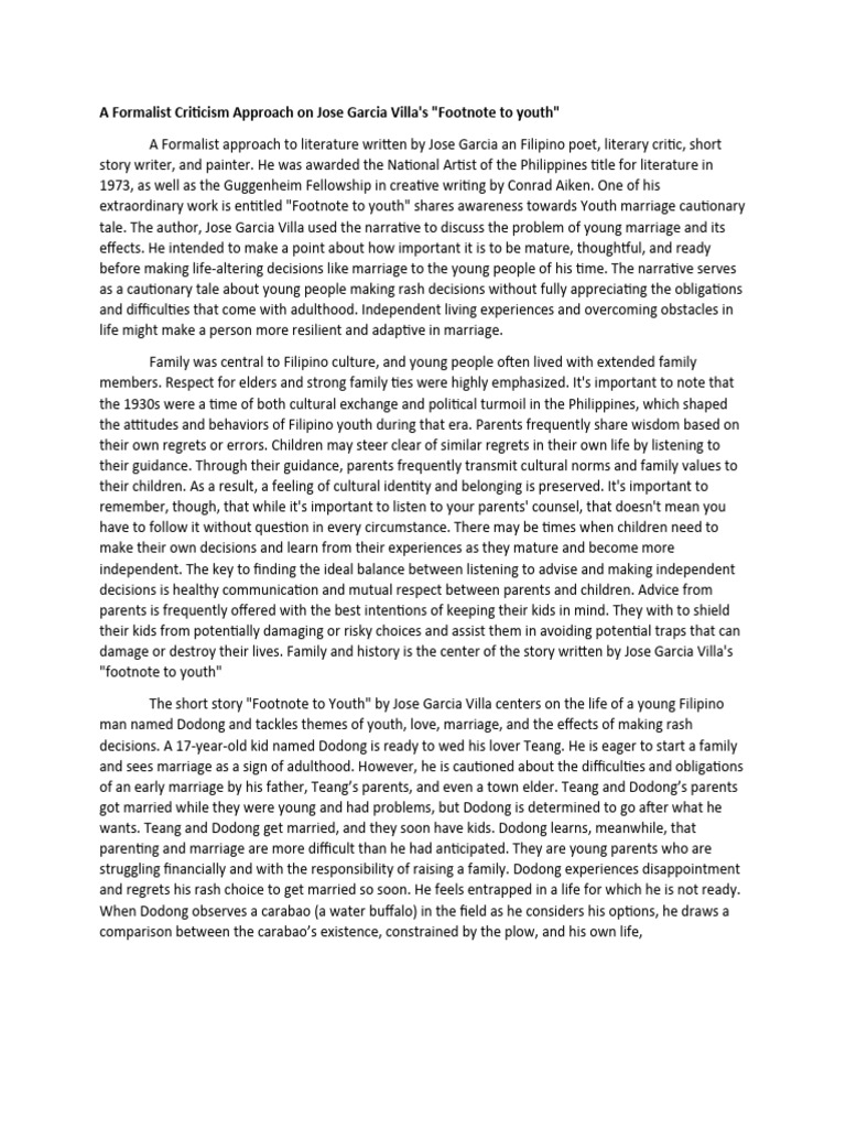 A Formalist Criticism Approach On Jose Garcia Villa | PDF | Social Psychology | Behavioural Sciences