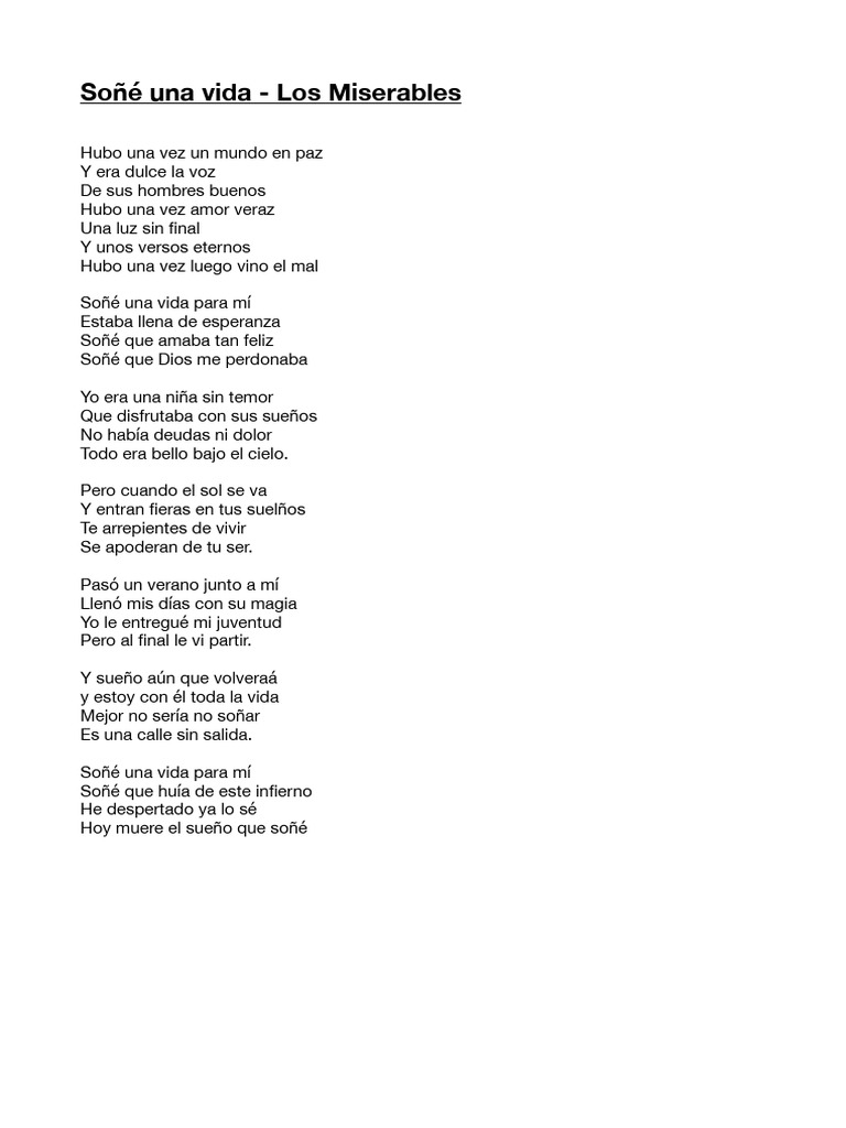 Soñé Una Vida - Los Miserables | PDF | Arte | Ficciones de misterio, "thriller" y crimen