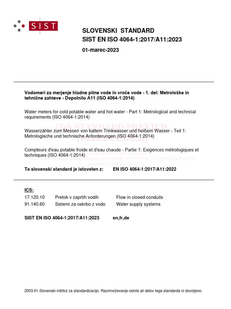 Sist en Iso 4064 1 2017 A11 2023 | PDF