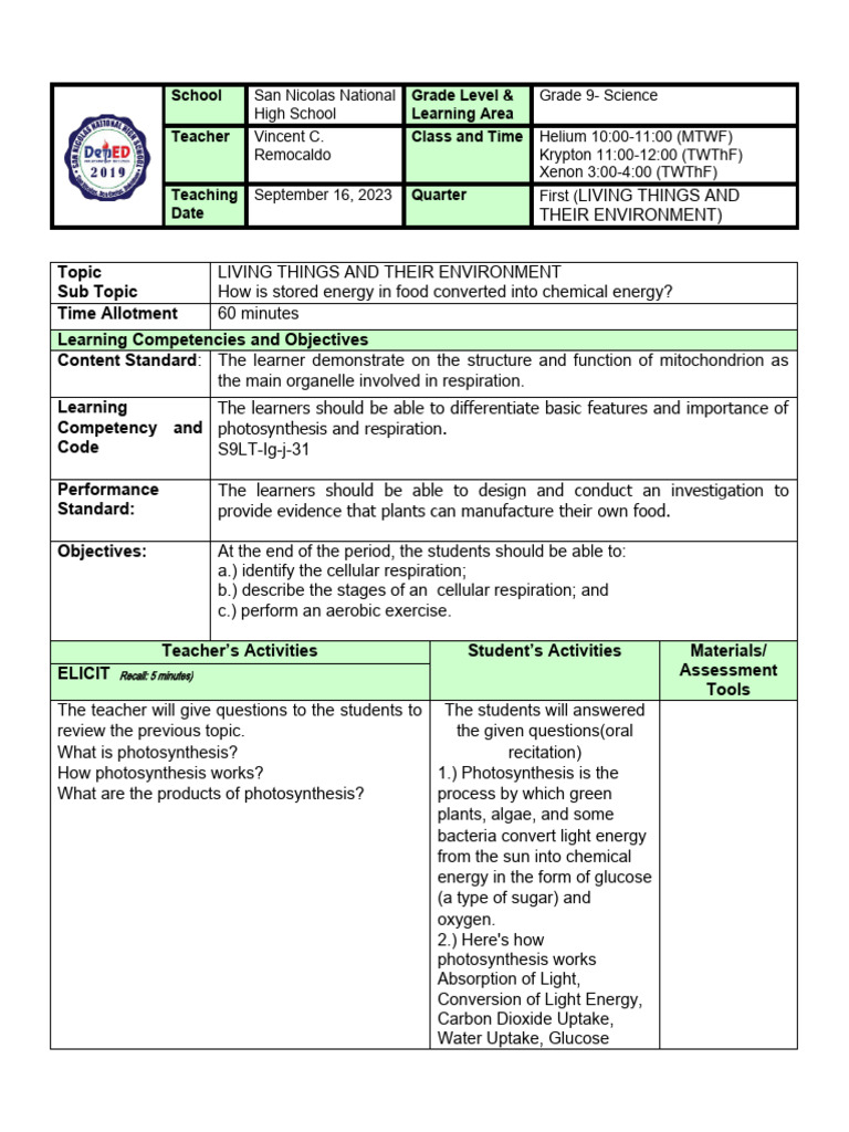Lesson Plan 1 | Download Free PDF | Cellular Respiration | Adenosine ...