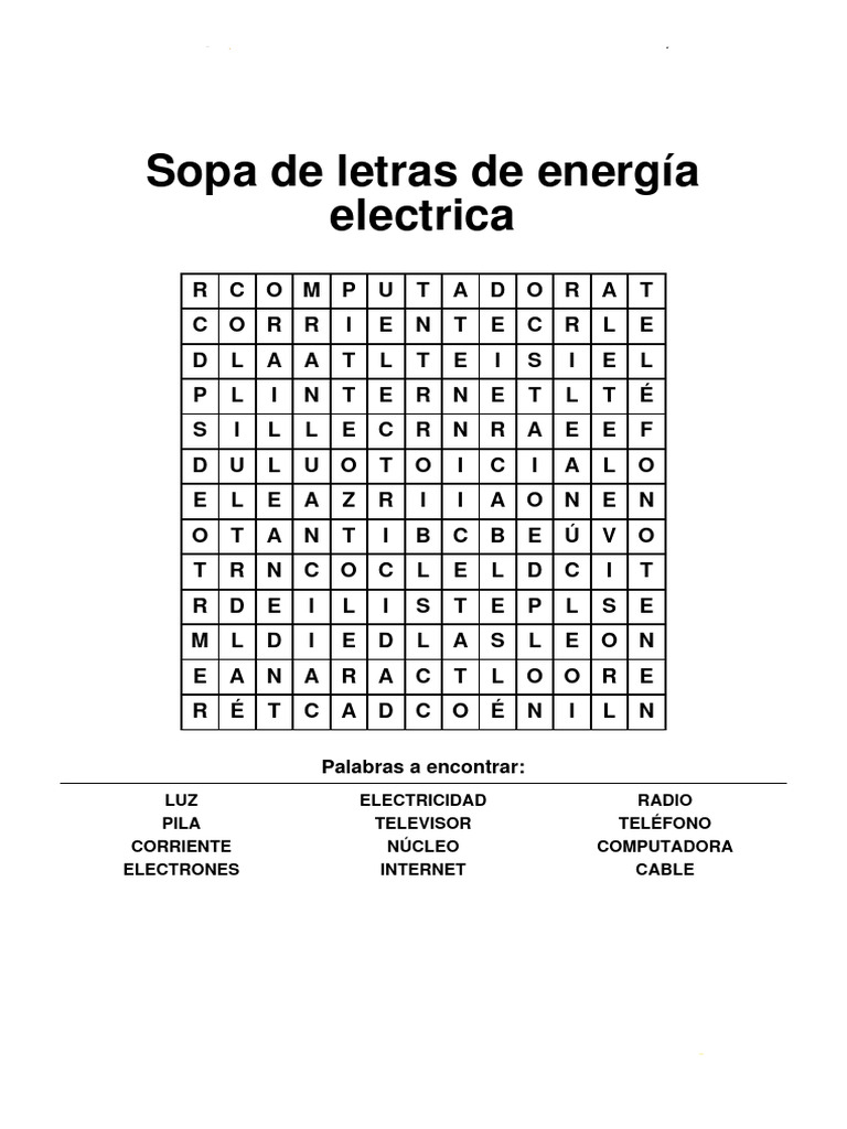 Sopa de Letras de Energía Electrica | PDF