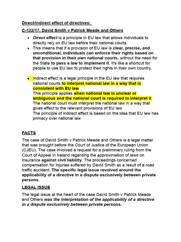Direct& Indirect Effect of Directives | PDF | European Union Law | Directive (European Union)