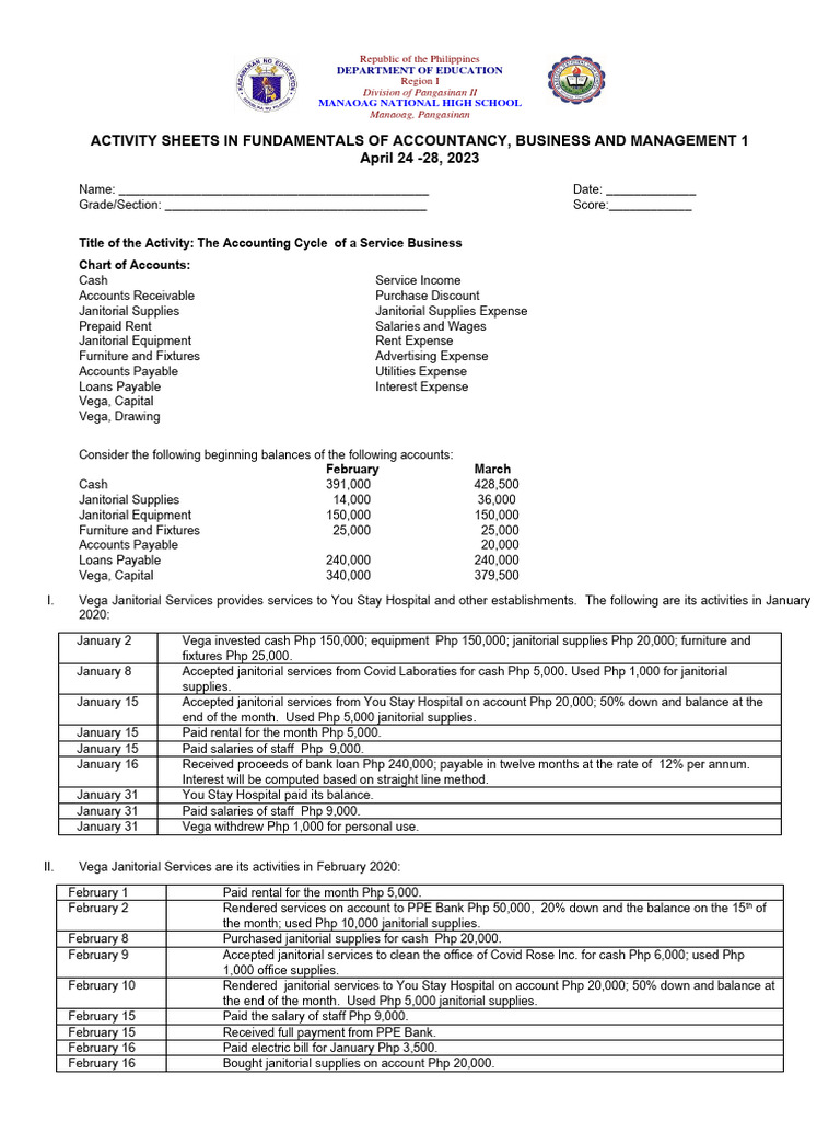 Activity Sheets in Fabm 1 Apr 24 28 | PDF | Expense | Salary