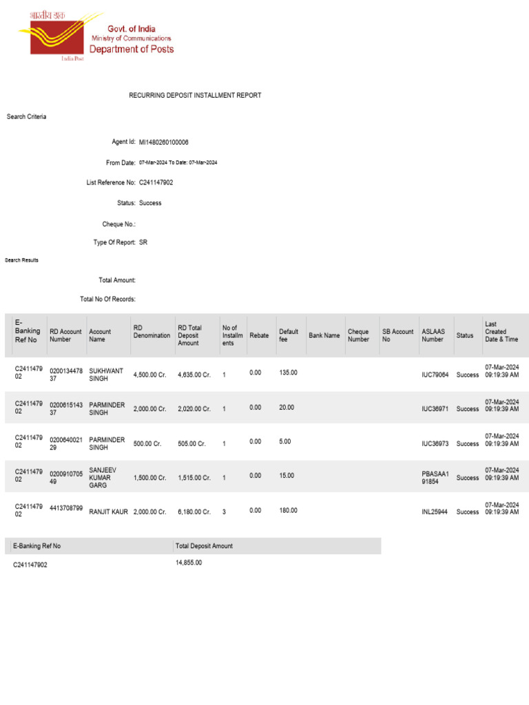 RDInstallmentReport07 03 2024 | PDF | Banking | Financial Services