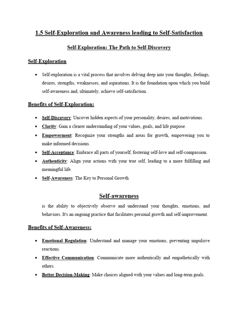 NEW UNIT 1.5 Self-Exploration and Awareness Leading To Self ...