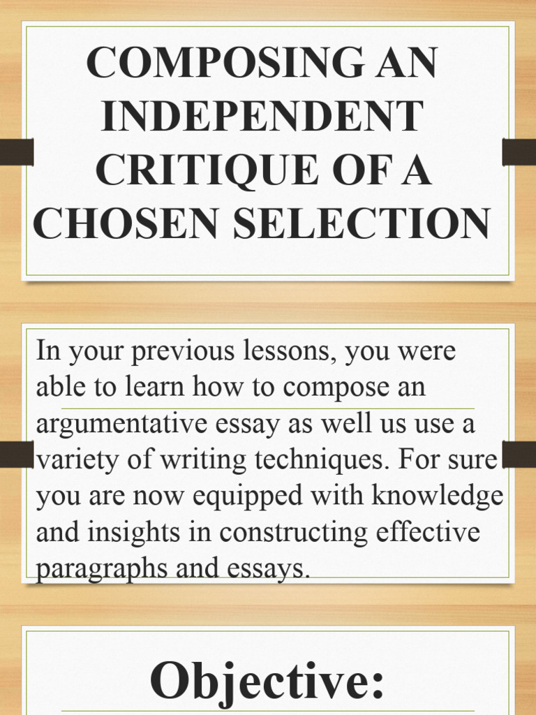 Composing An Independent Critique of A Chosen Selection | PDF | Essays ...