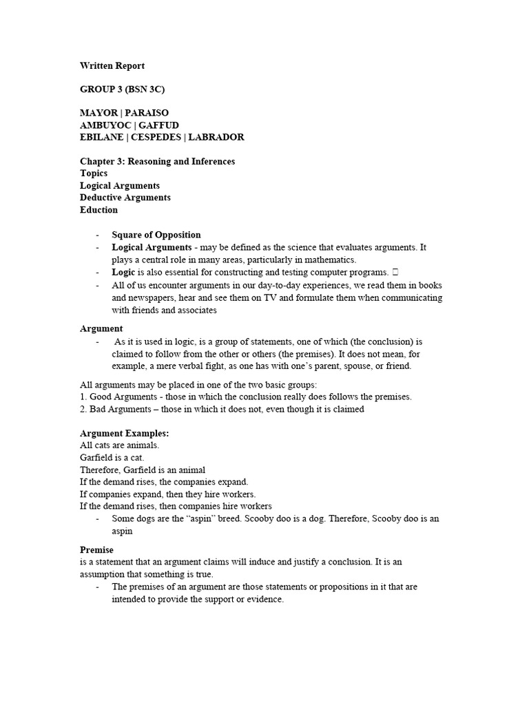 WRITTEN-REPORT Logical Thinking | PDF | Argument | Deductive Reasoning