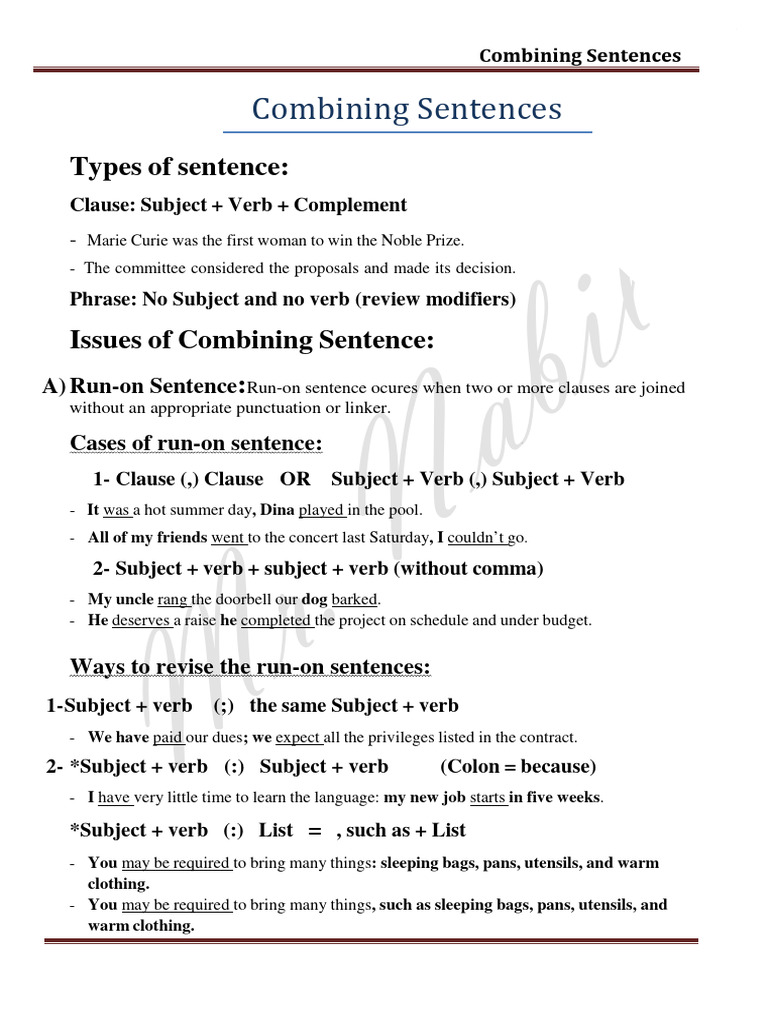 Combining Sentences Lesson | PDF | Subject (Grammar)