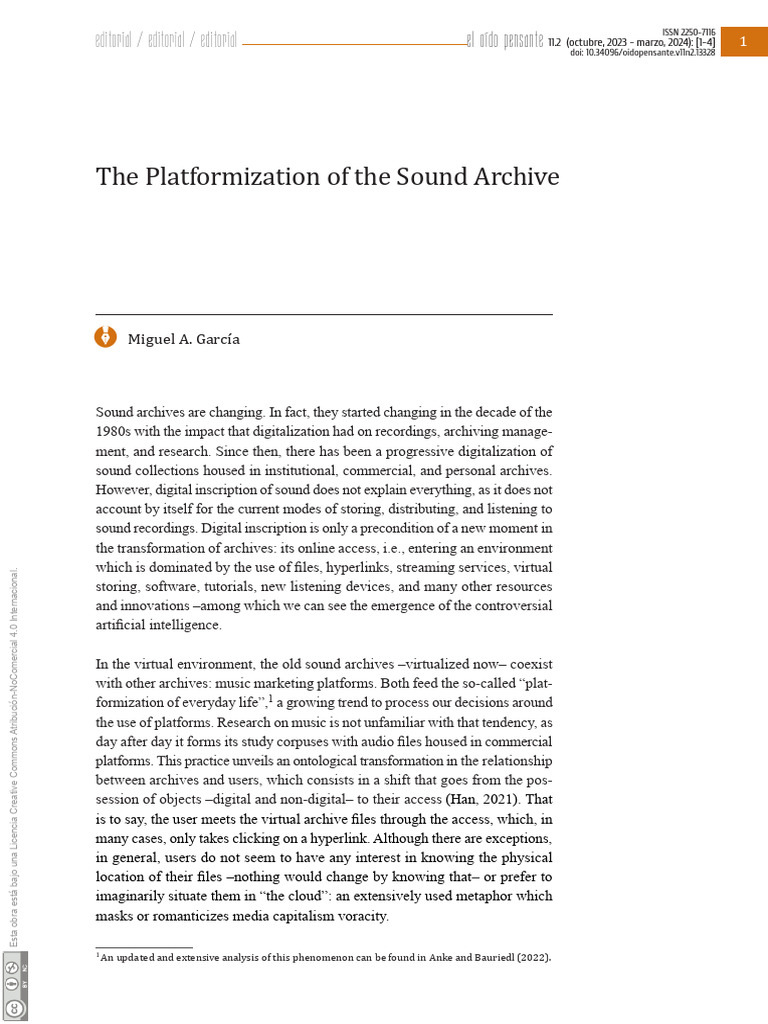 The Platformization of The Sound Archive | PDF