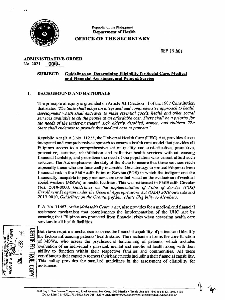 DOH Administrative Order No 2021 0044 | PDF | Health Care | Social Work