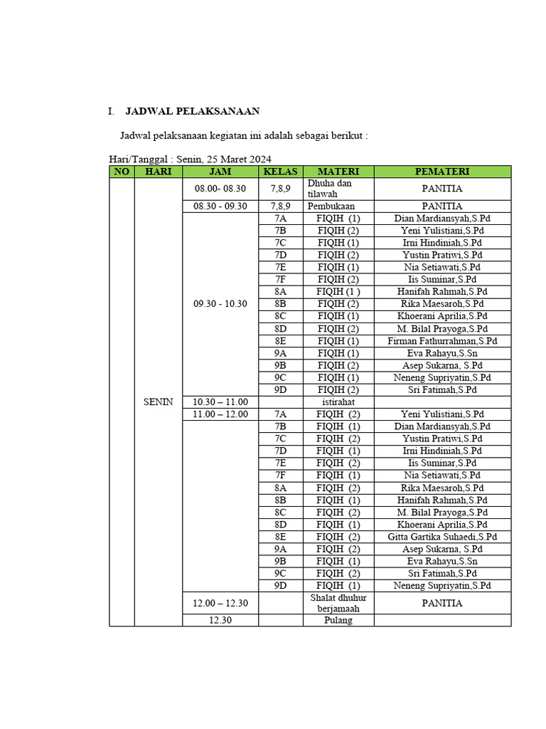 JADWAL Kegiatan Pesantren Ramadhan 2024 | PDF