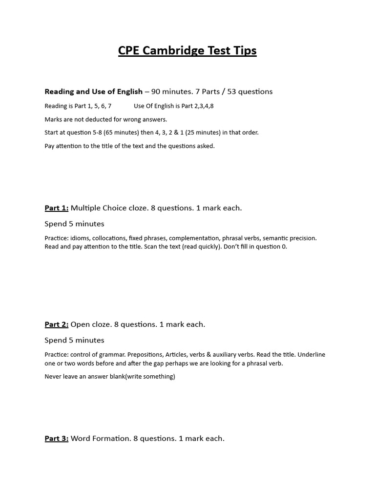 Reading and Use of English Tips | PDF