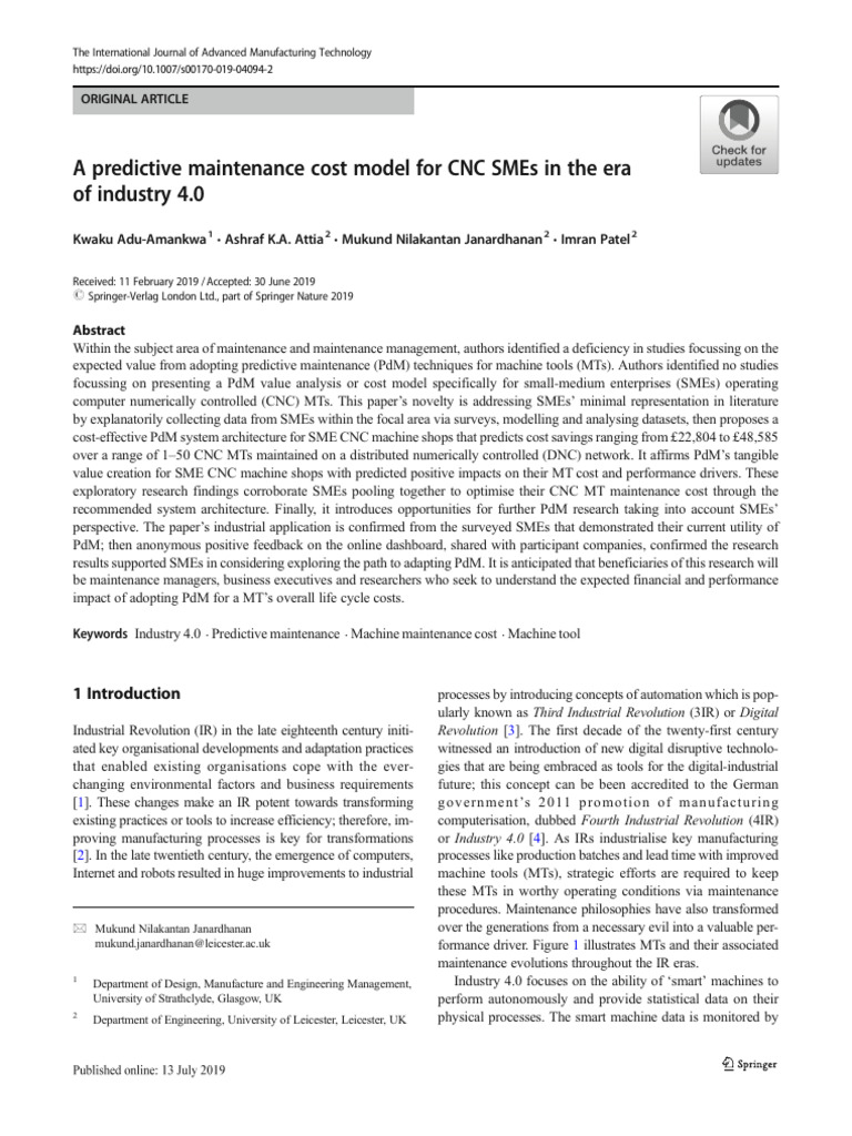 A predictive maintenance cost model for CNC SMEs in the era of industry ...