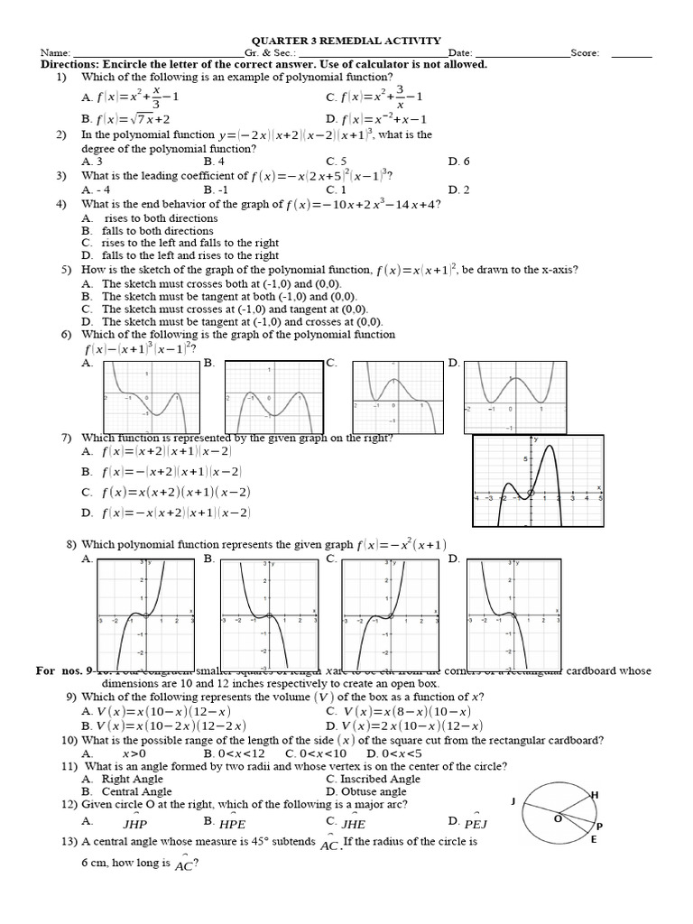 Q3 Remedial Activity: Polynomial Functions and Geometry | PDF ...