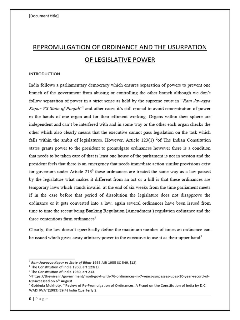 Re Promulgation of Ordinances | PDF | Separation Of Powers | Political Law